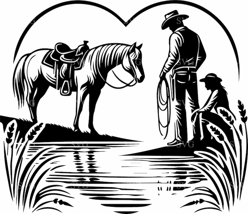 4 Cowboy Horse Heart SVG – Rustic River Scene Cut File (digital ...