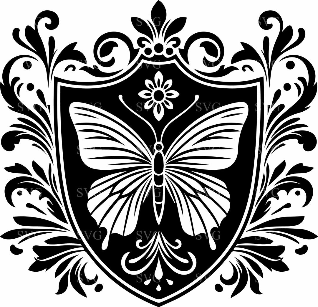 4 Butterfly Crest SVG – Elegant Shield Emblem Clipart (digital Download ...