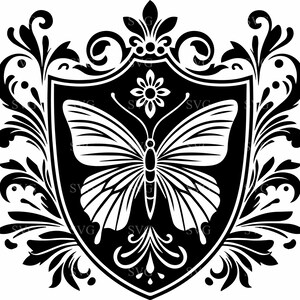 4 Butterfly Crest SVG Cut File – Elegant Shield Emblem Clipart – Ornate ...