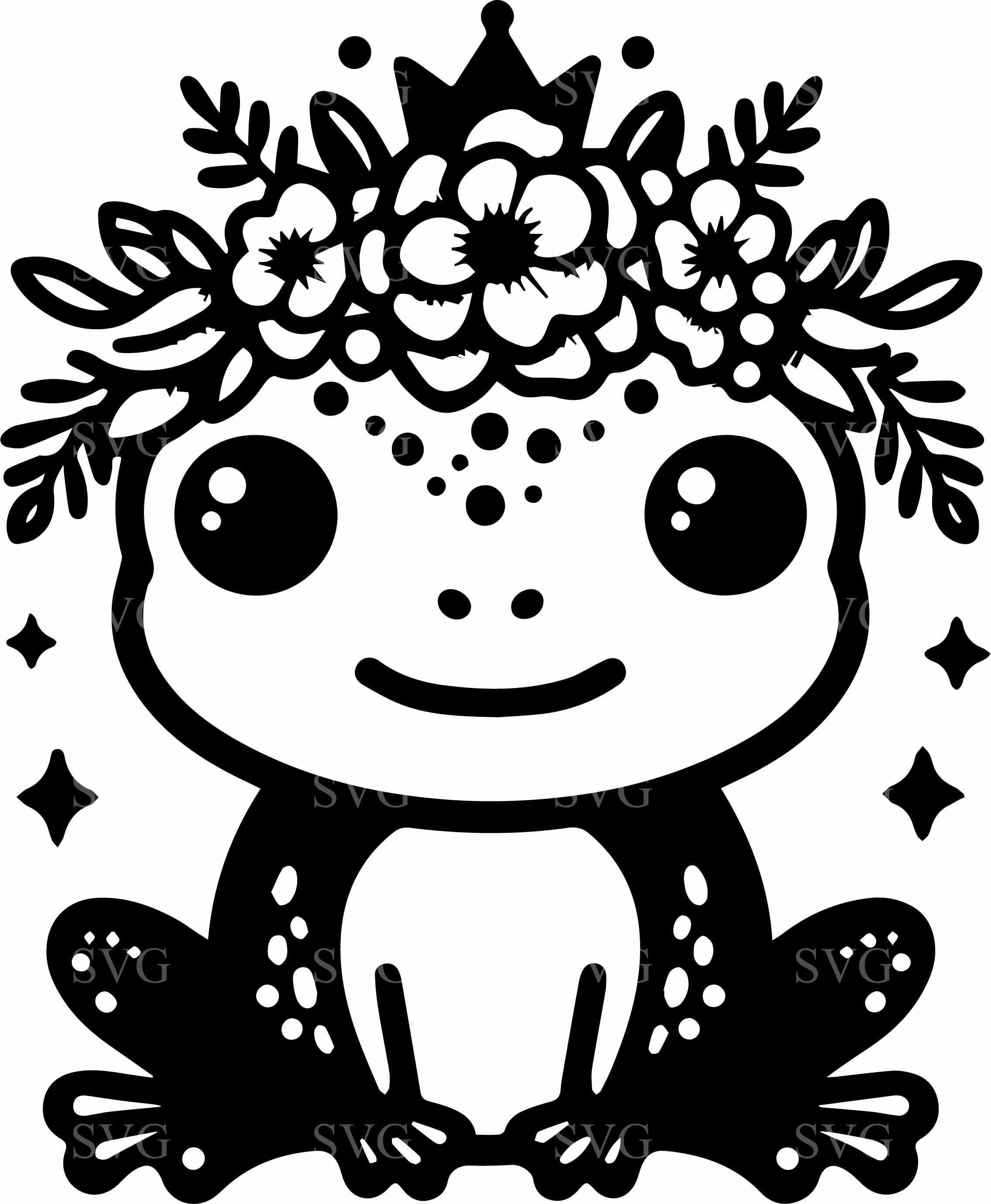 8 Cute Frog SVG Cut File, Floral Crown Frog With Crown Clipart ...