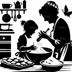 4 Grandma Baking SVG – Sweet Family Kitchen Scene Cut File With ...