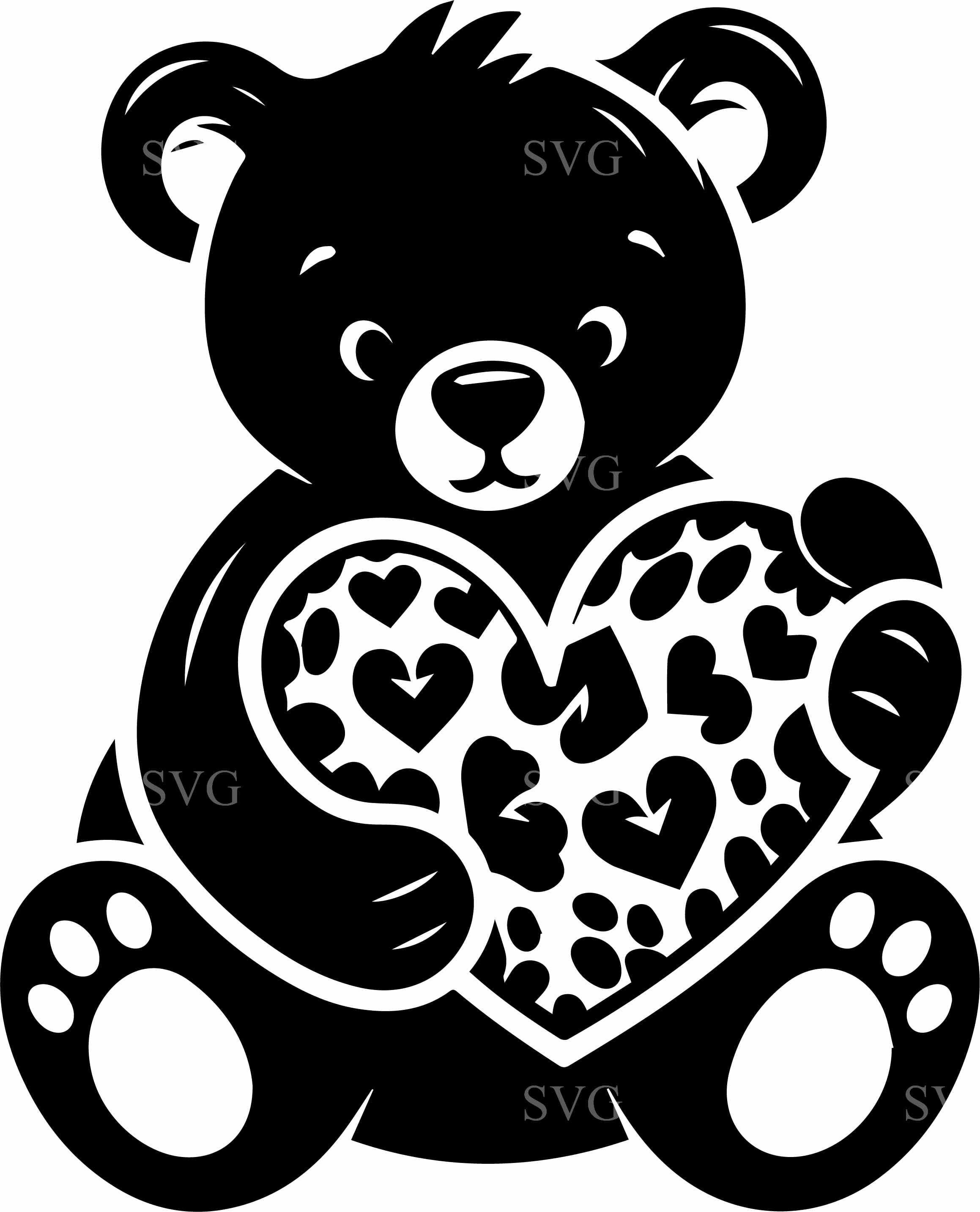 6 Valentine Bear SVG – Love Bear Holding Heart Romantic Nursery Kids ...