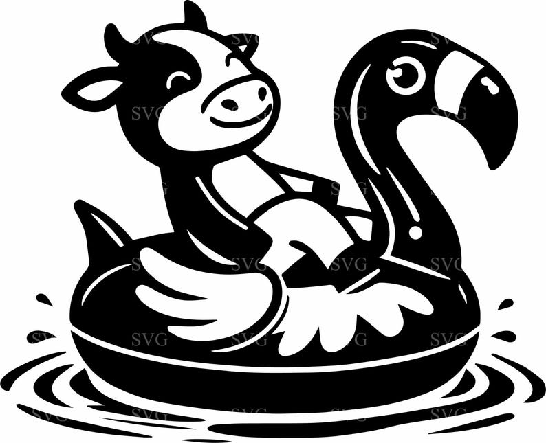 8 Cow Flamingo Float SVG, Summer Pool Party Clipart, Funny Farm Animal ...