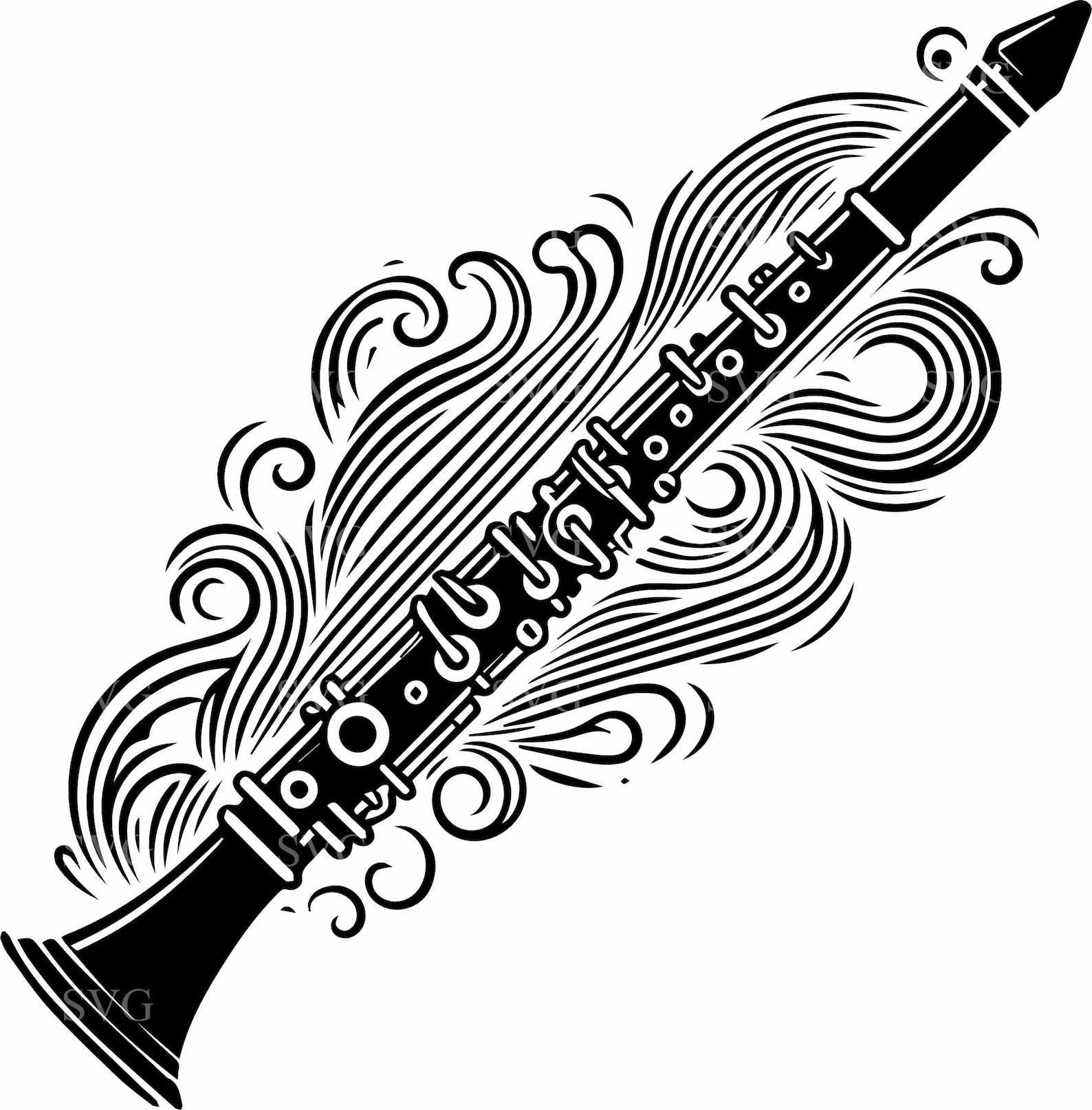 5 Clarinet SVG 5 Cut File, Musical Instrument Clipart, Music Notes PNG ...