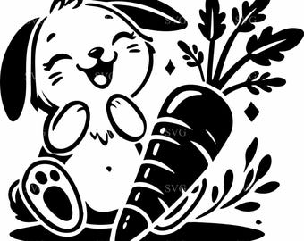 6 Happy Bunny With Carrot SVG Cut File - Whimsical Rabbit Design ...