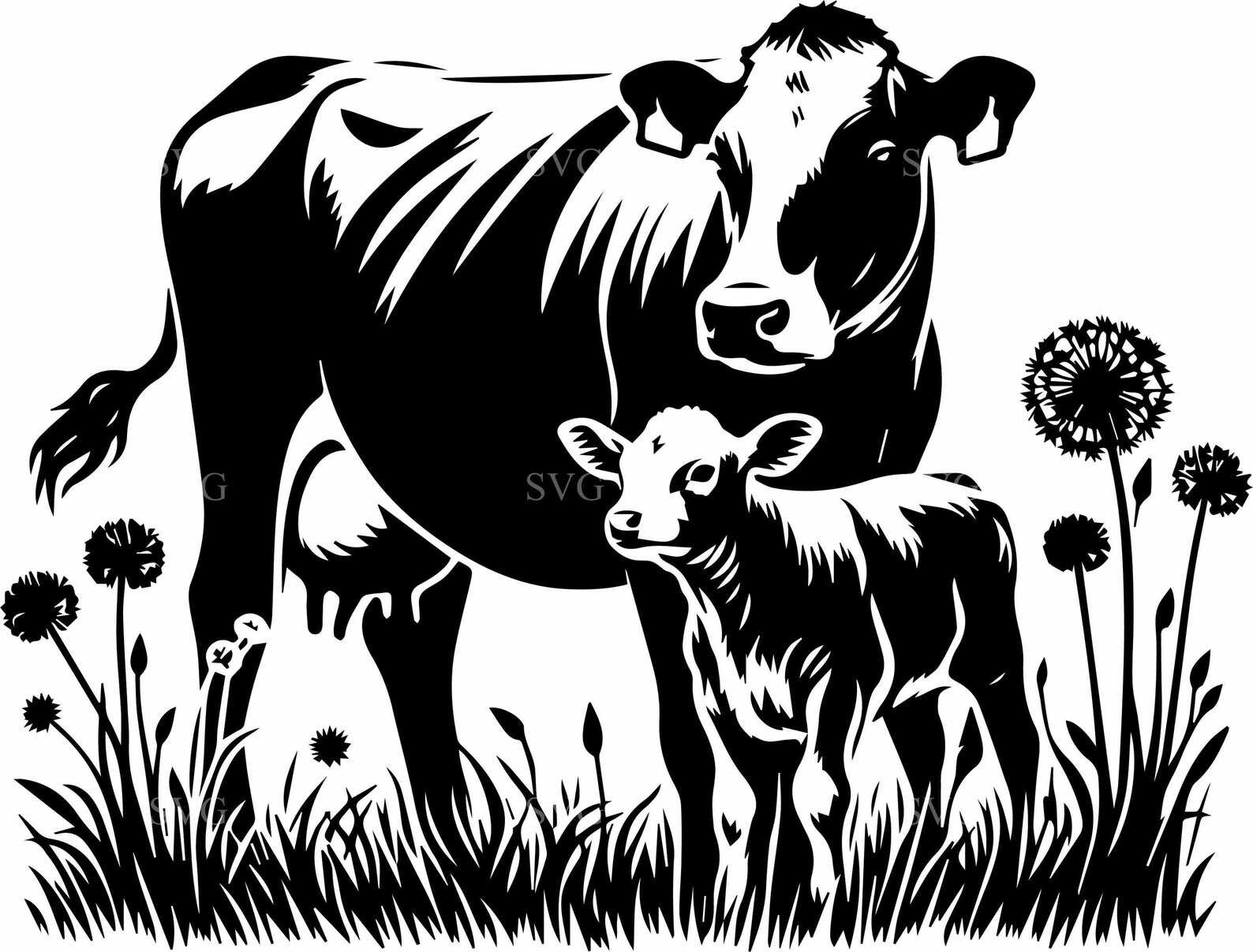 4 Cow and Calf SVG – 4 Farm Animal Cut File – Pasture Scene Design for ...