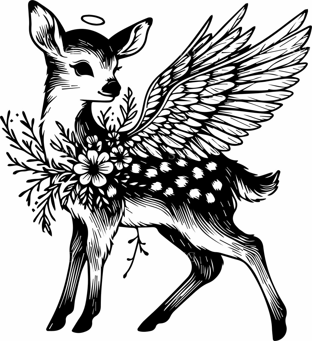 8 Winged Deer – 8 Fantasy Animal SVG Cut File – Floral Fawn Silhouette ...