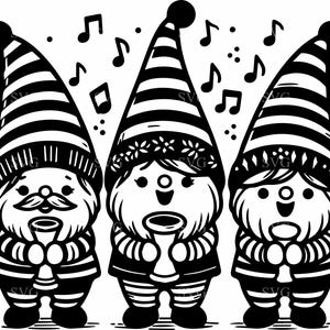 5 Christmas Caroling Gnomes – 5 Singing Gnome SVG – Holiday Music ...