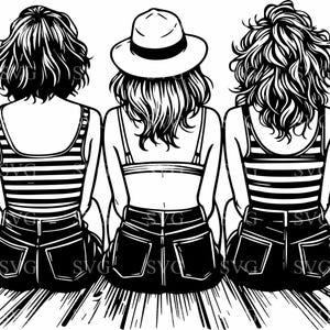 Three Friends SVG Girls Sitting Together 4 Cut File Summer Friendship ...