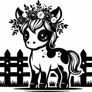 6 Floral Pony SVG Cut File, Cute Baby Horse With Flower Crown and Fence ...
