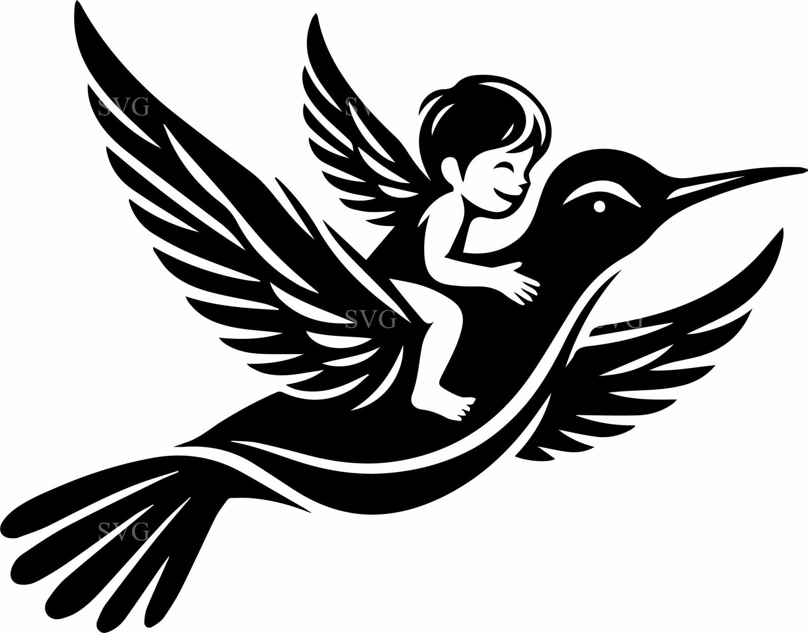5 Flying Hummingbird SVG – 5 Boy Riding Bird Cut File – Whimsical ...