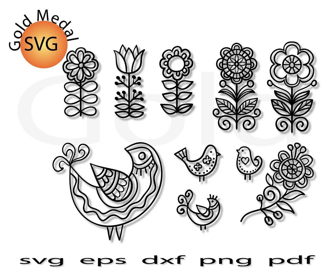 Folk Art Svg, Bird Svg, Folk Art Flower Svg, Primitive Svg, Country Svg ...