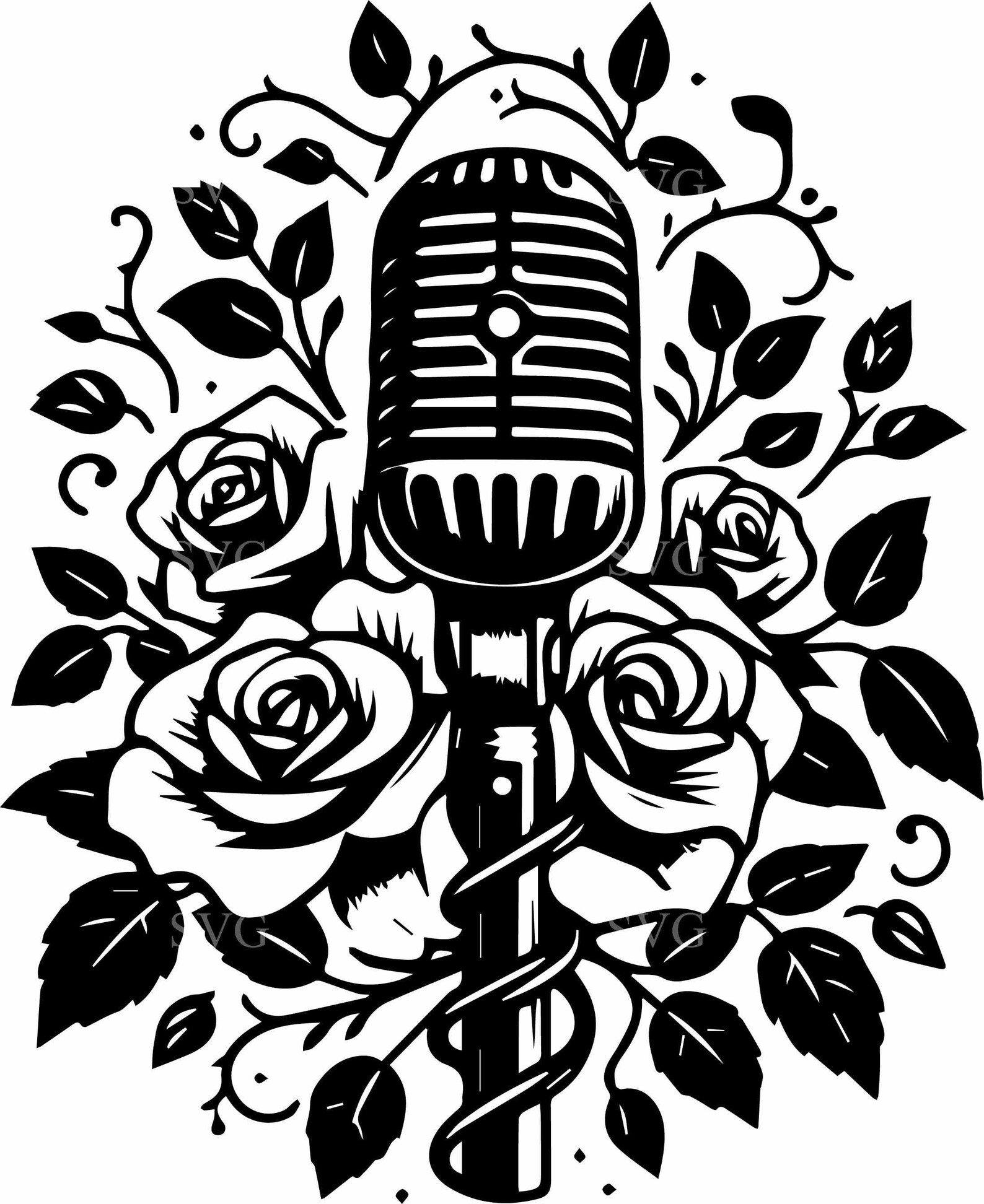 Vintage Microphone SVG – Floral Mic With Roses Cut File for Cricut ...