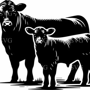 Angus Cattle SVG Cut Files, 7 Farm Animal Clipart, Cow and Calf ...