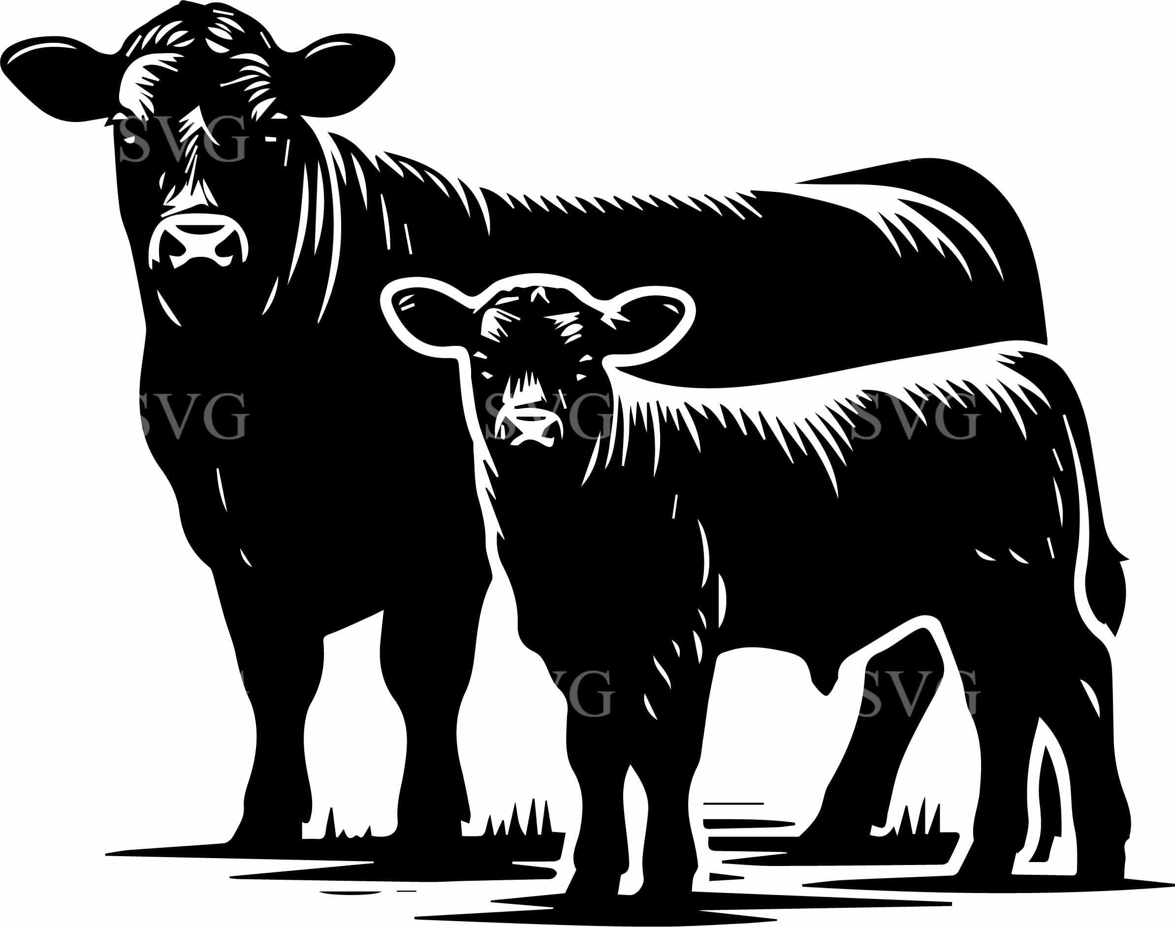 Angus Cattle SVG Cut Files, 7 Farm Animal Clipart, Cow and Calf ...