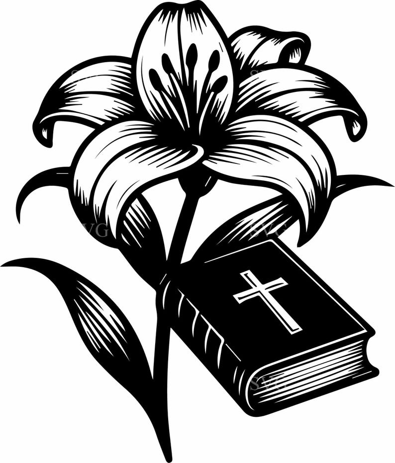 5 Lily With Bible SVG – 5 Christian Cut File for Easter Crafts, Faith ...