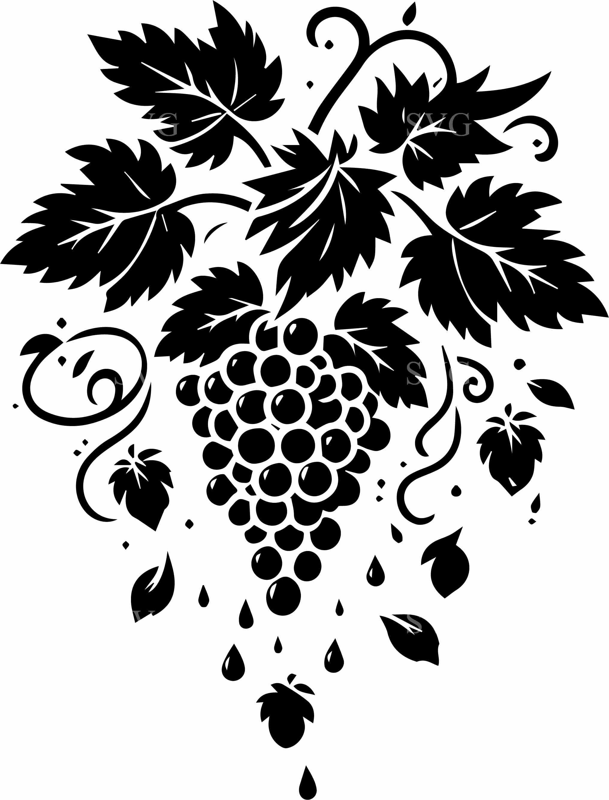 7 Grapevine Cluster SVG – 7 Grape Bunch Cut File – Vineyard Fruit ...