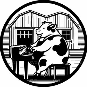 Cow Playing Piano SVG, 3 Whimsical Farm Animal With Musical Scene Cut ...