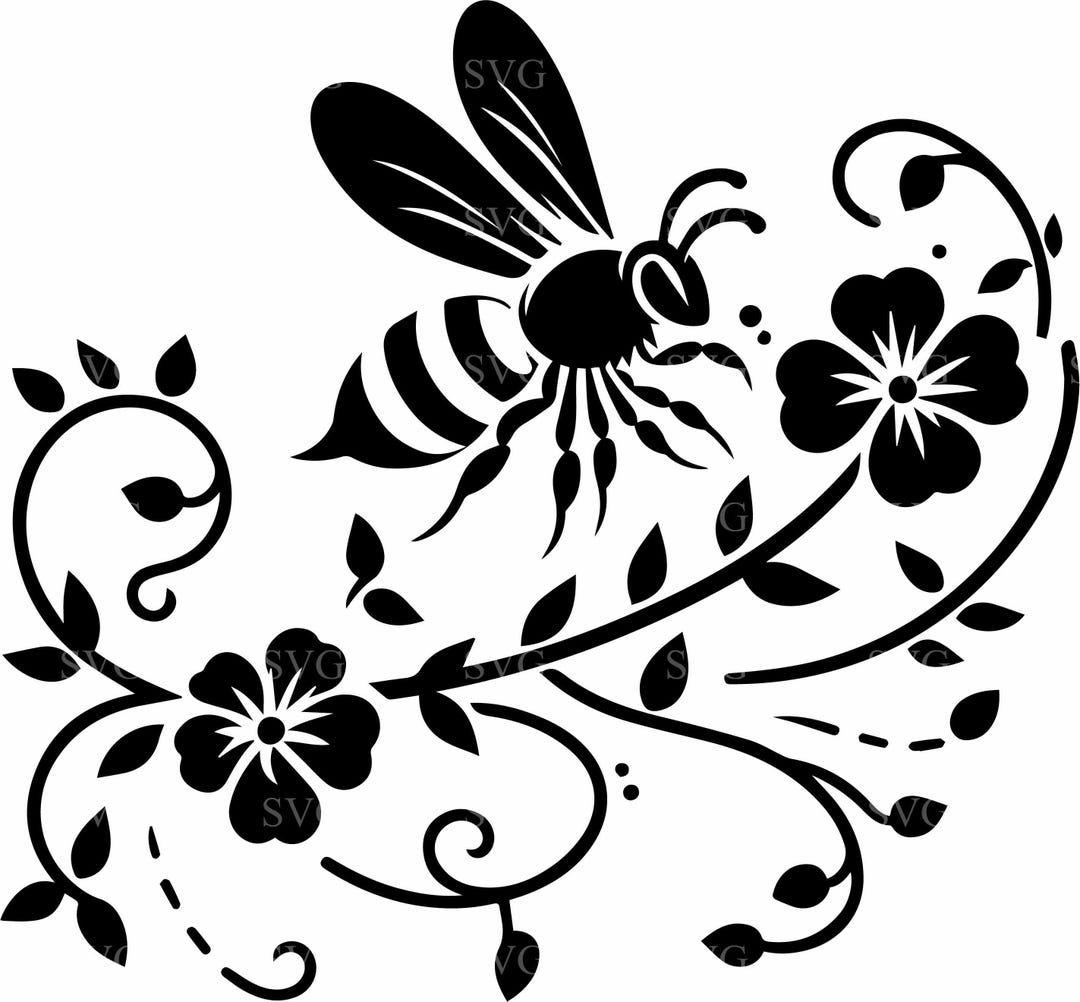 6 Flying Bee SVG Floral Insect Cut File Elegant Spring Cricut Crafts ...