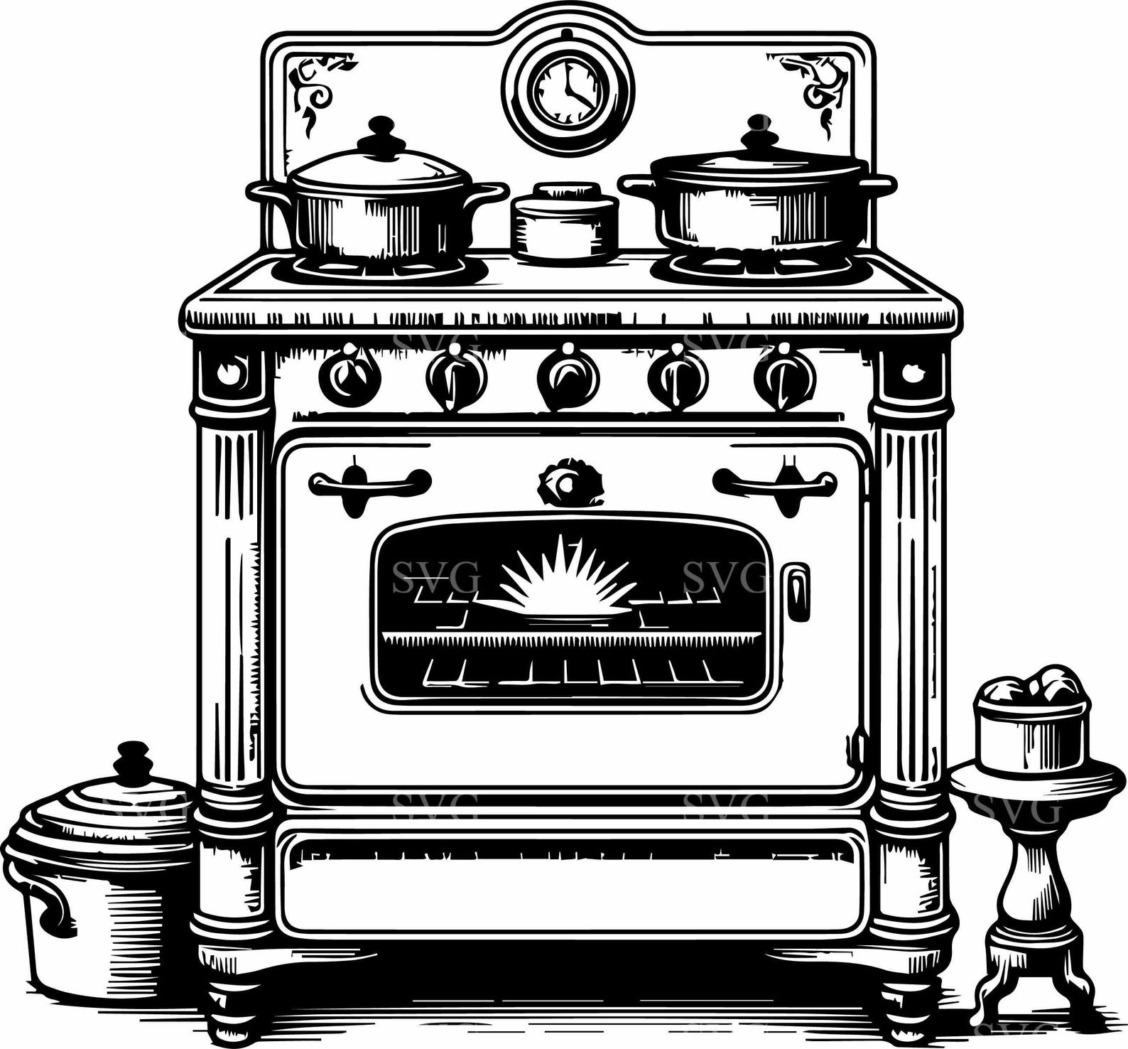 Vintage Stove SVG, 4 Antique Kitchen Oven Silhouette Cut File, Rustic ...
