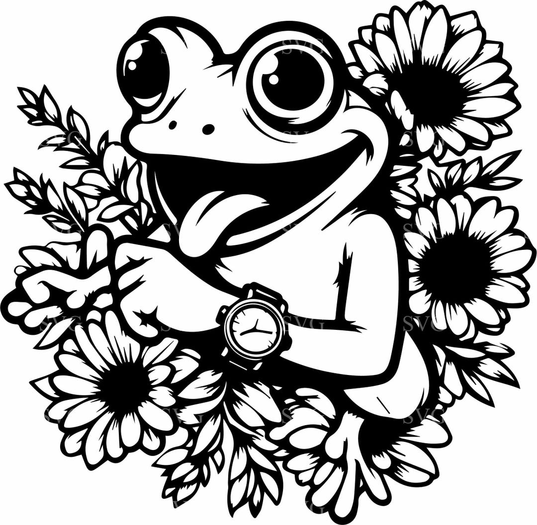 Floral Frog SVG 3 Cut File - Whimsical Frog With Flowers Clipart for ...