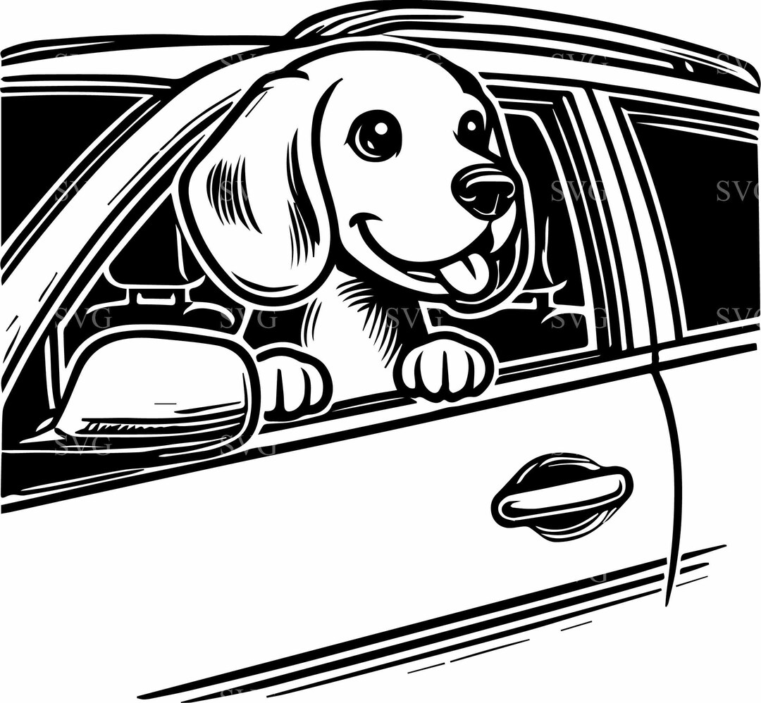 Dog in Car SVG 5 Cut File - Cute Puppy Looking Out Window Design - Fun ...