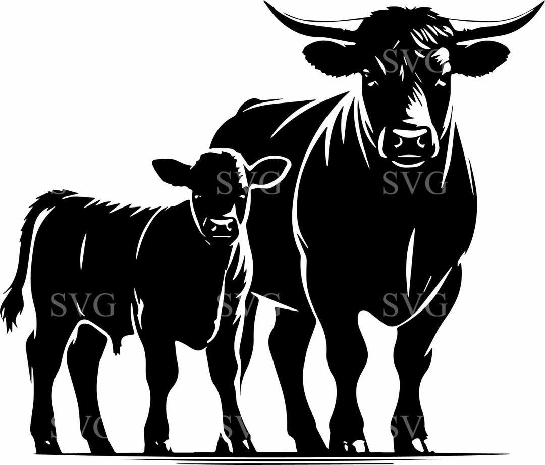 Angus Cattle SVG Cut Files, 7 Farm Animal Clipart, Cow and Calf ...