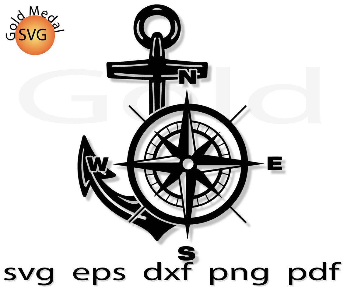 Compass Anchor Svg Scene Nautical Sailor Pirate Wind Rose | Etsy