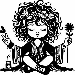 7 Hippie Girl SVG Cut File – Peace Love Groovy Retro Design (digital ...