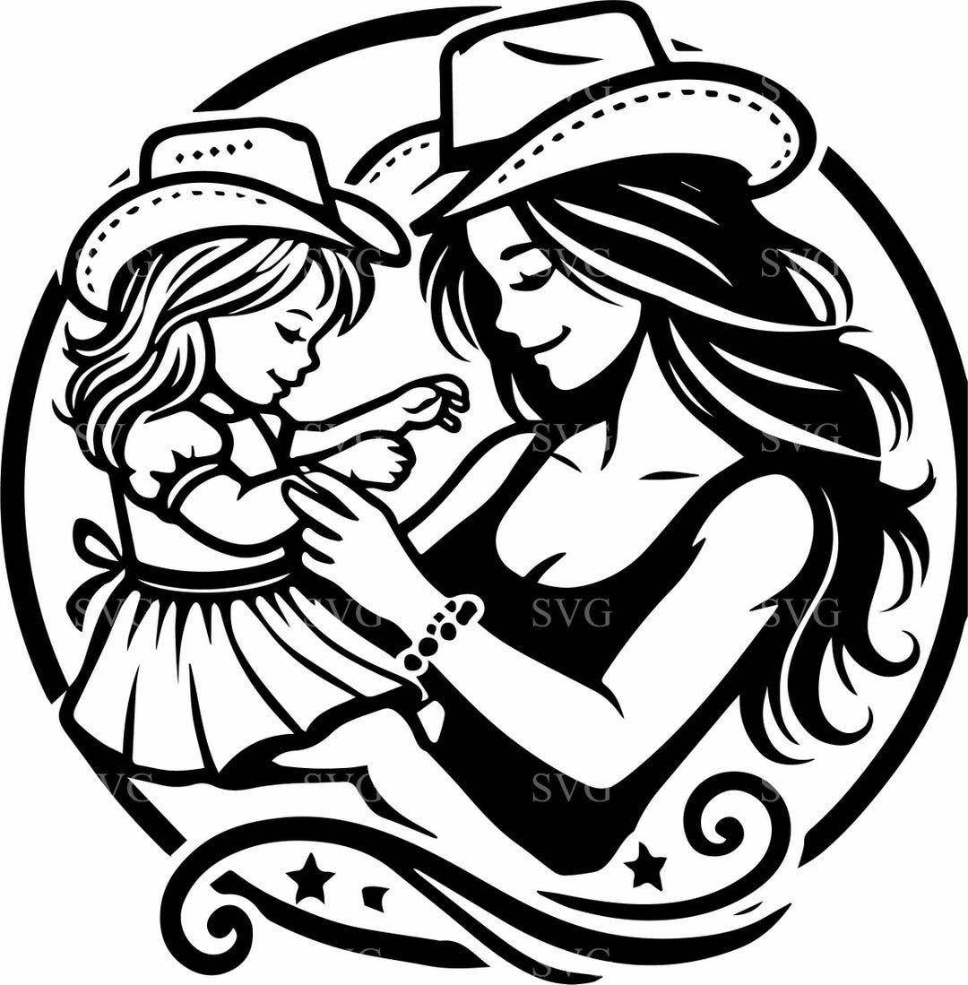 4 Cowgirl Mom and Daughter SVG, Western Family Silhouette Cut File ...