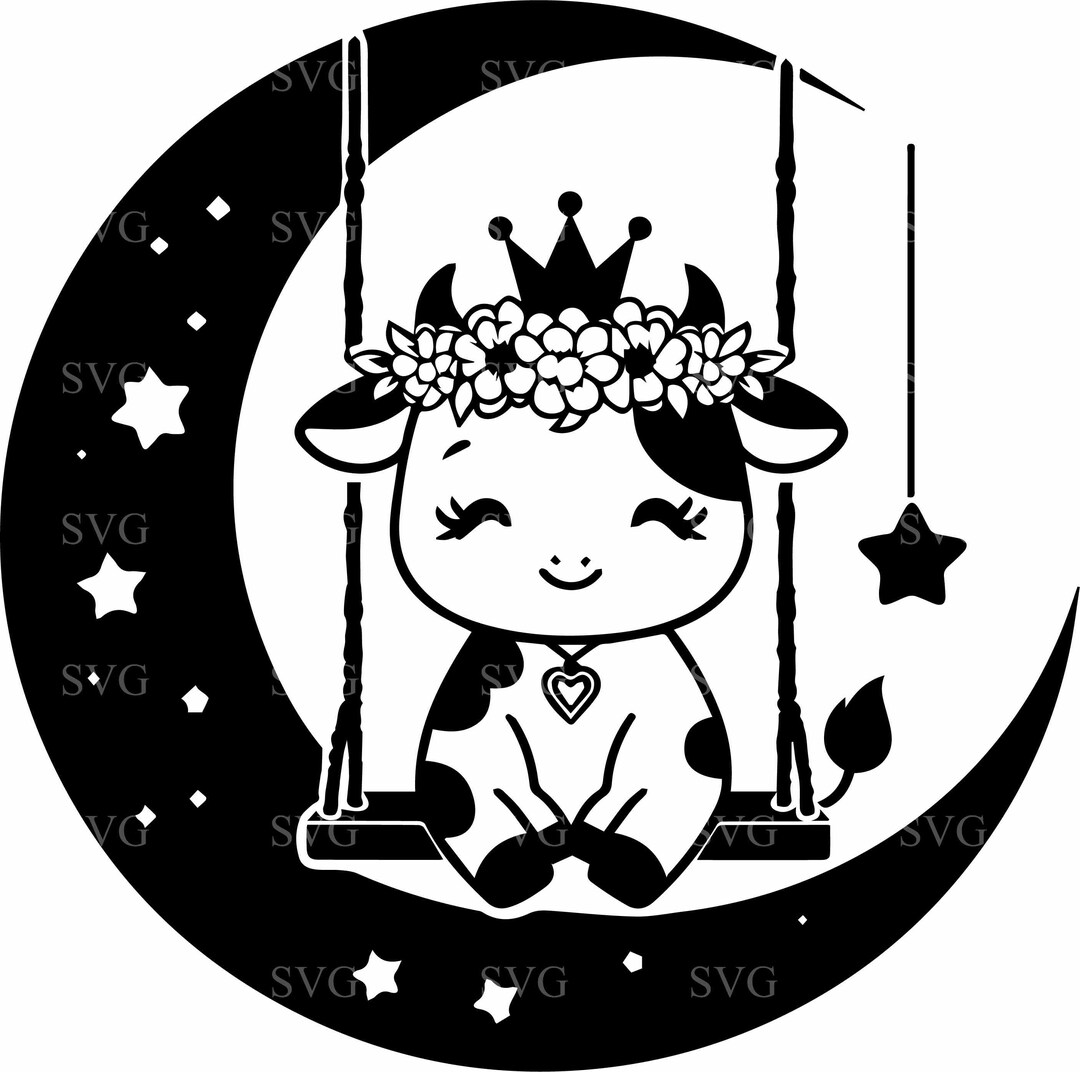 8 Cow on Moon Swing SVG, Princess Cow Clipart (cut Files) - Etsy