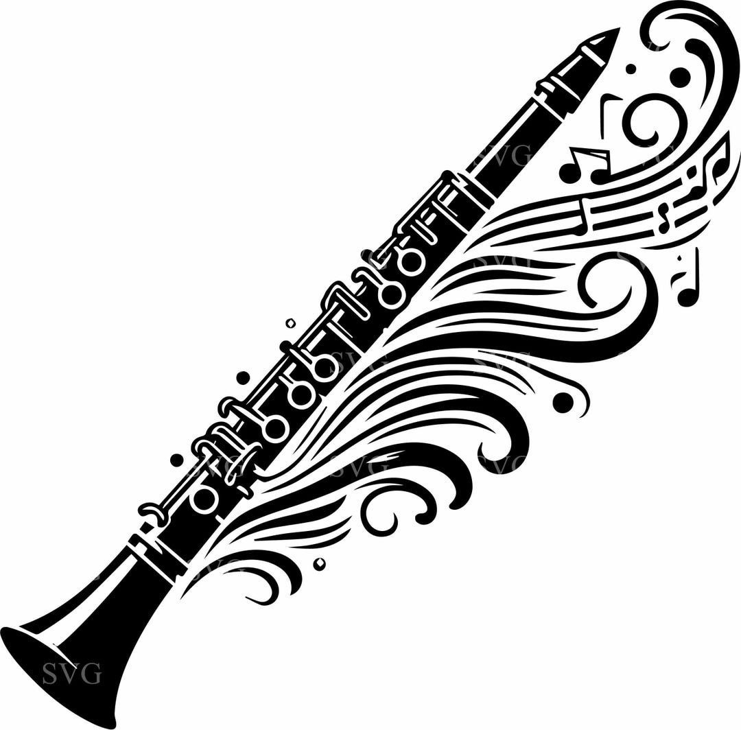 5 Clarinet SVG 5 Cut File, Musical Instrument Clipart, Music Notes PNG ...
