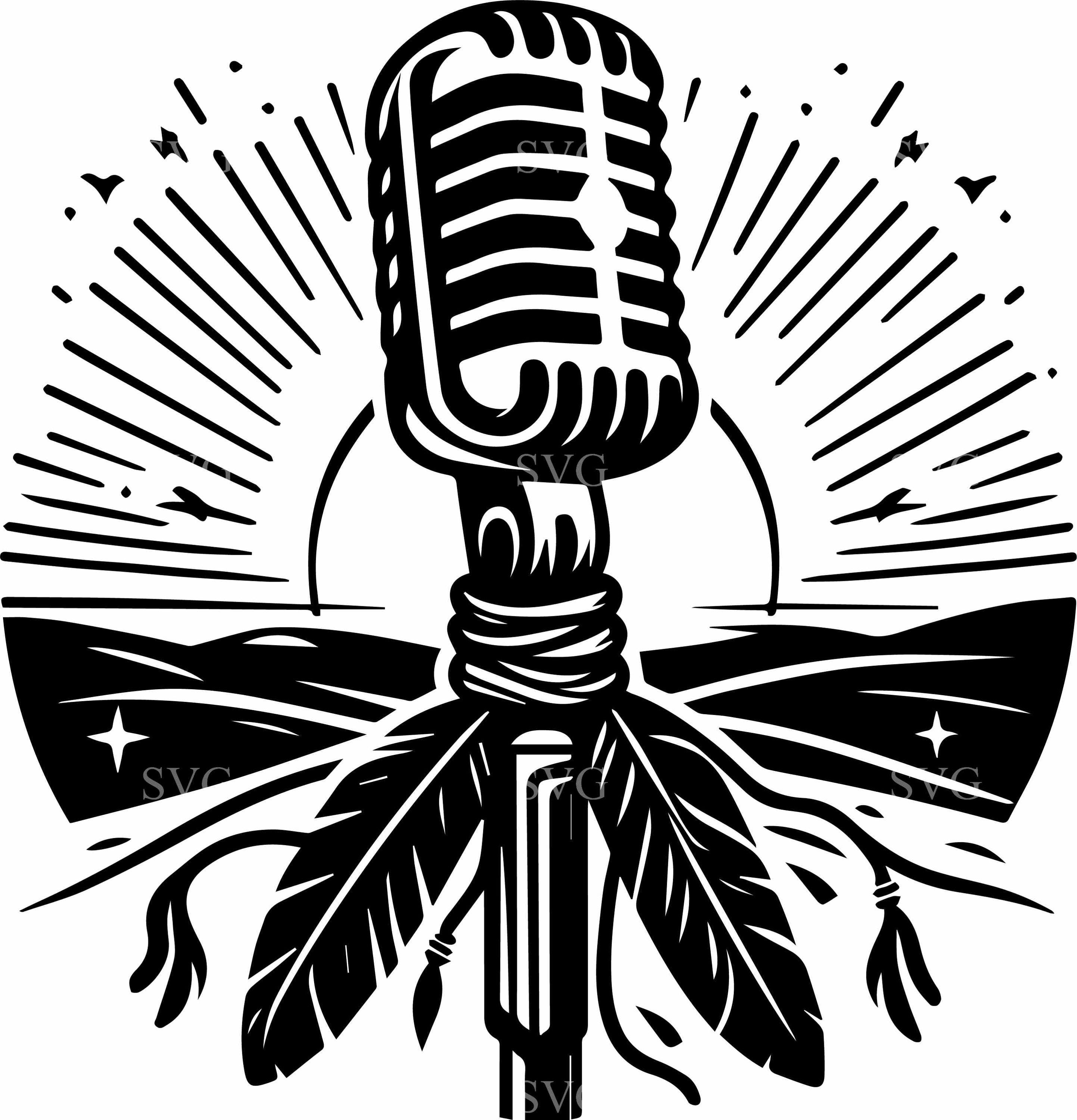 7 Western Microphone SVG – Sunset, Rope & Feathers Clipart (digital Cut ...
