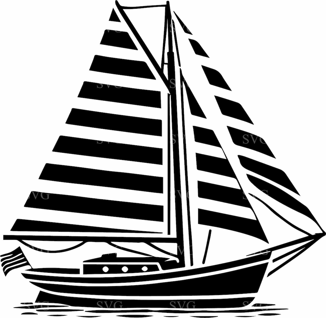 Sailboat SVG 6 Cut File - Elegant Nautical Silhouette With Striped ...