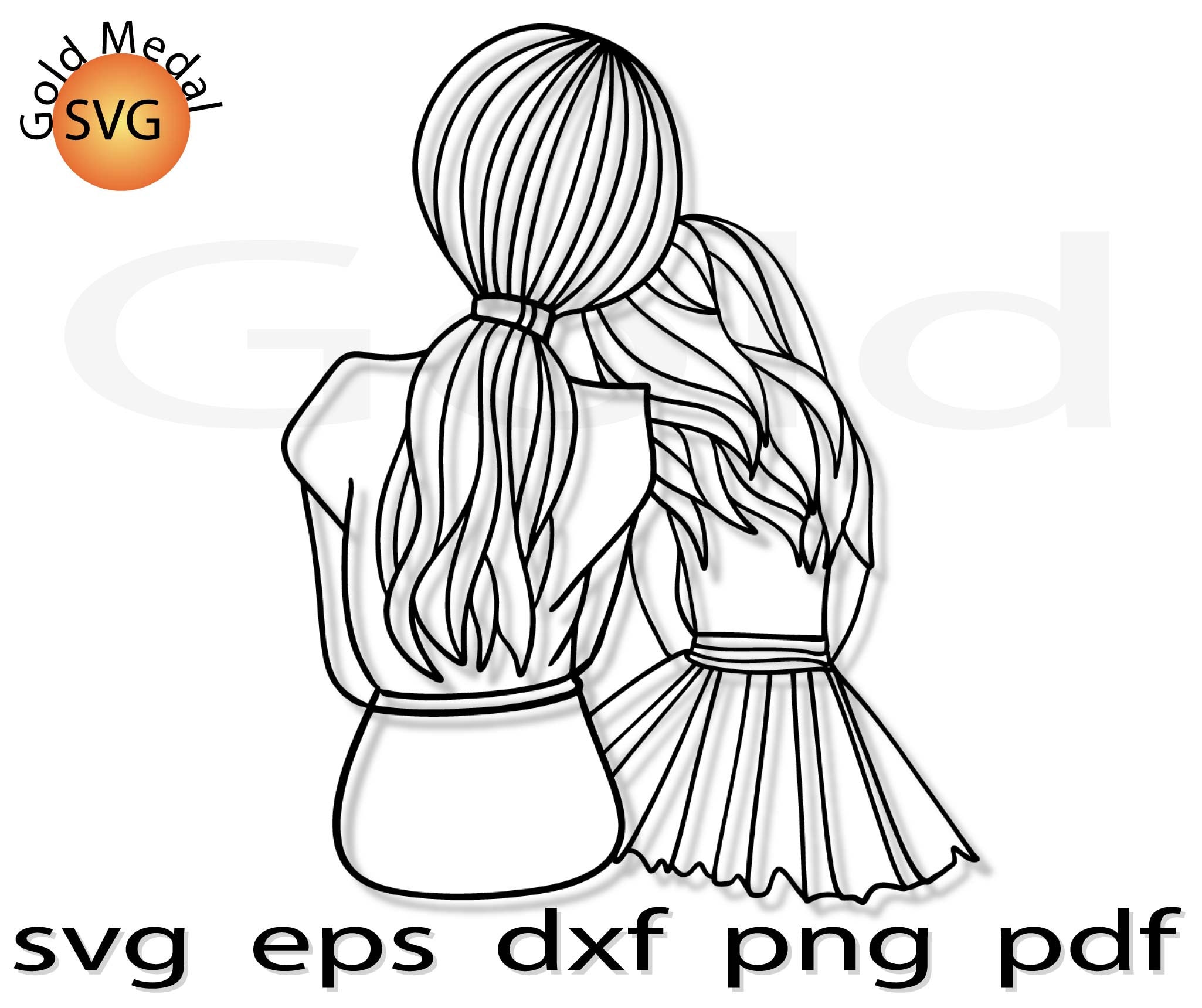 Silhouettes of Mother and Daughter Svg Tenderly Embrace With - Etsy