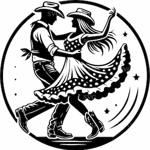 6 Cowboy Couple Dancing SVG, Western Silhouette, Country Dance Digital ...