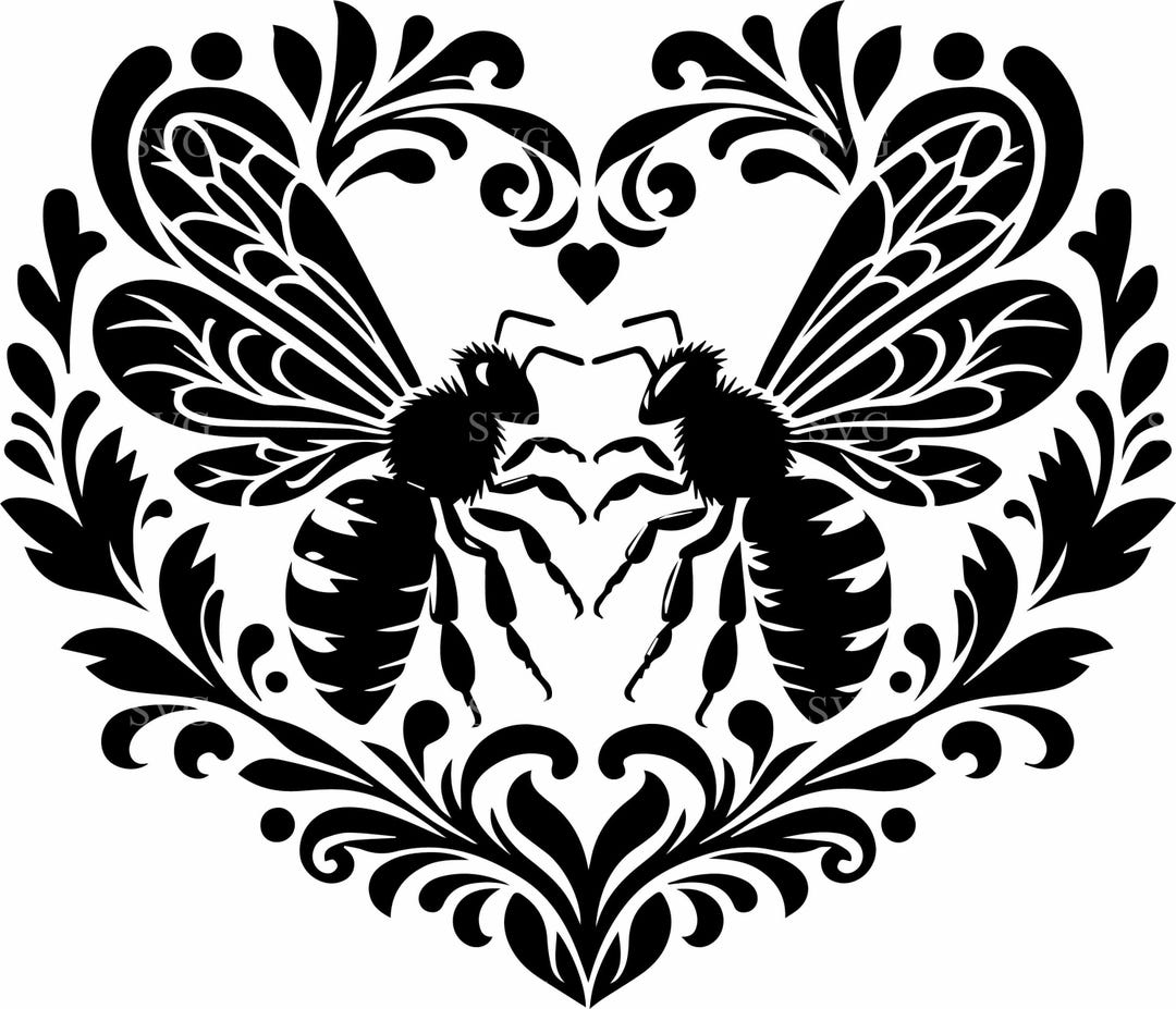 8 Bee Couple Heart SVG – Romantic Bee Cut File for Valentine Crafts ...