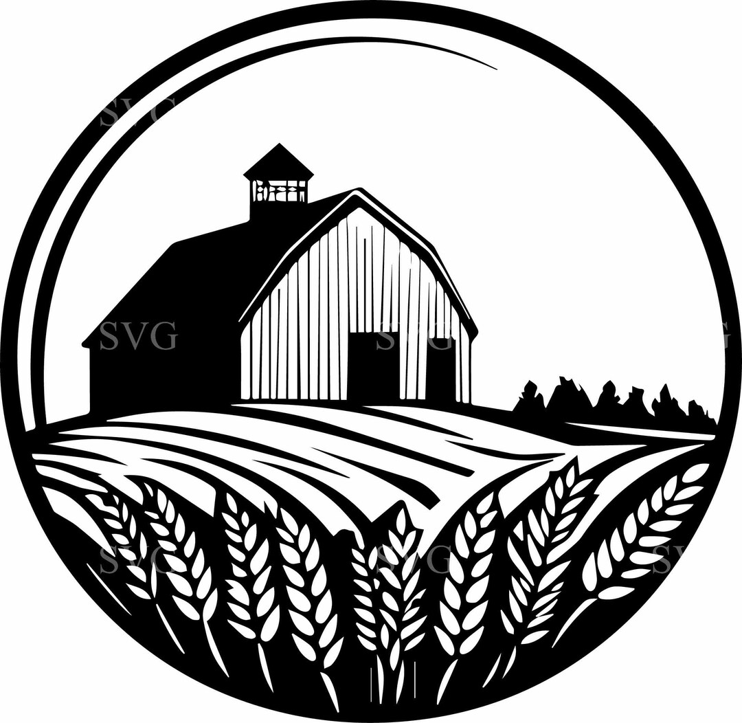 8 Farm Scene SVG Cut File | Rustic Barn Wheat Field Clipart (digital ...