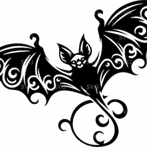Ornate Bat SVG, 7 Gothic Bat With Swirls Cut File, Halloween Bat ...