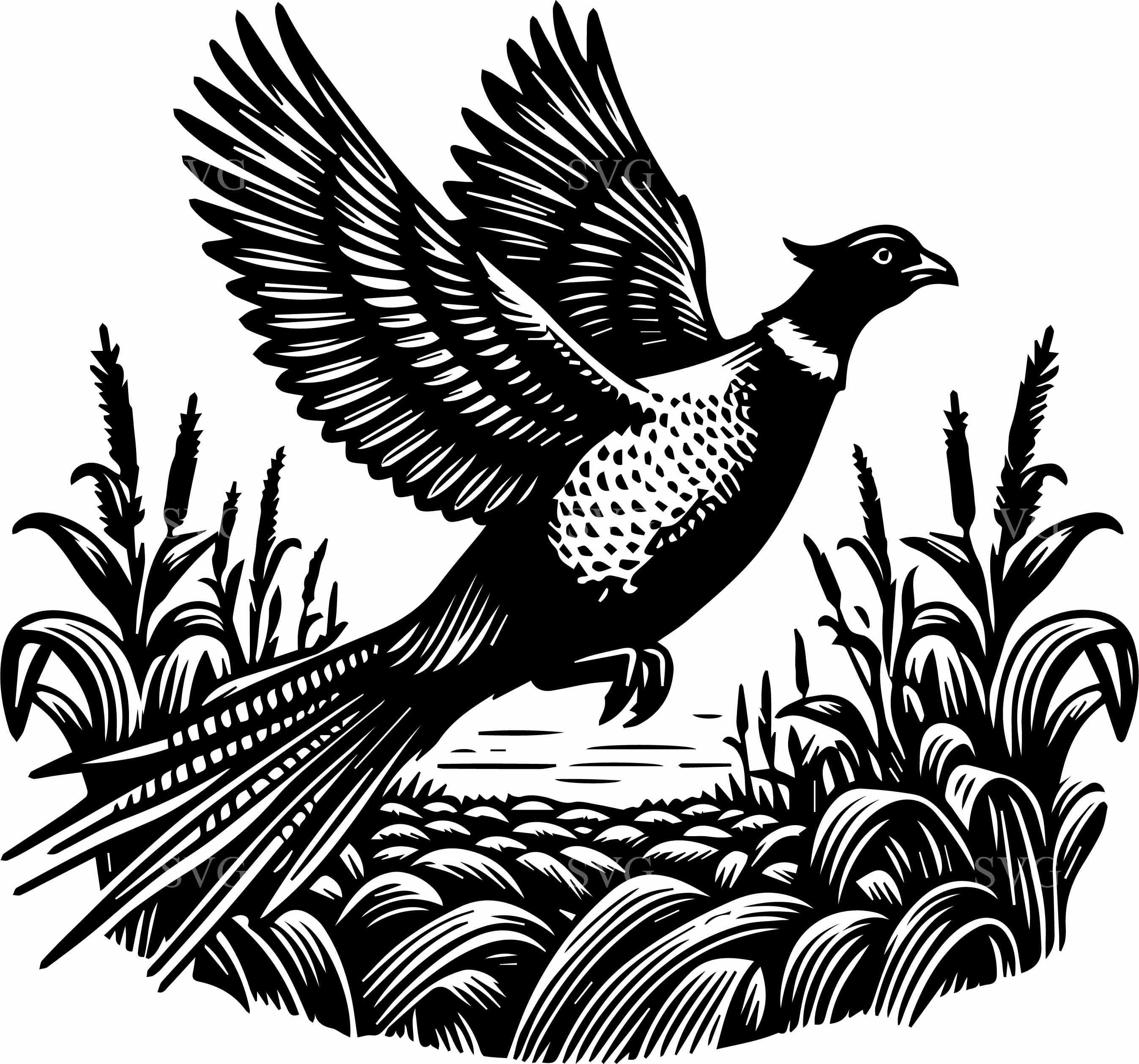 4 Pheasant in Flight SVG – Flying Pheasant With Wheat Stalks – Rustic ...