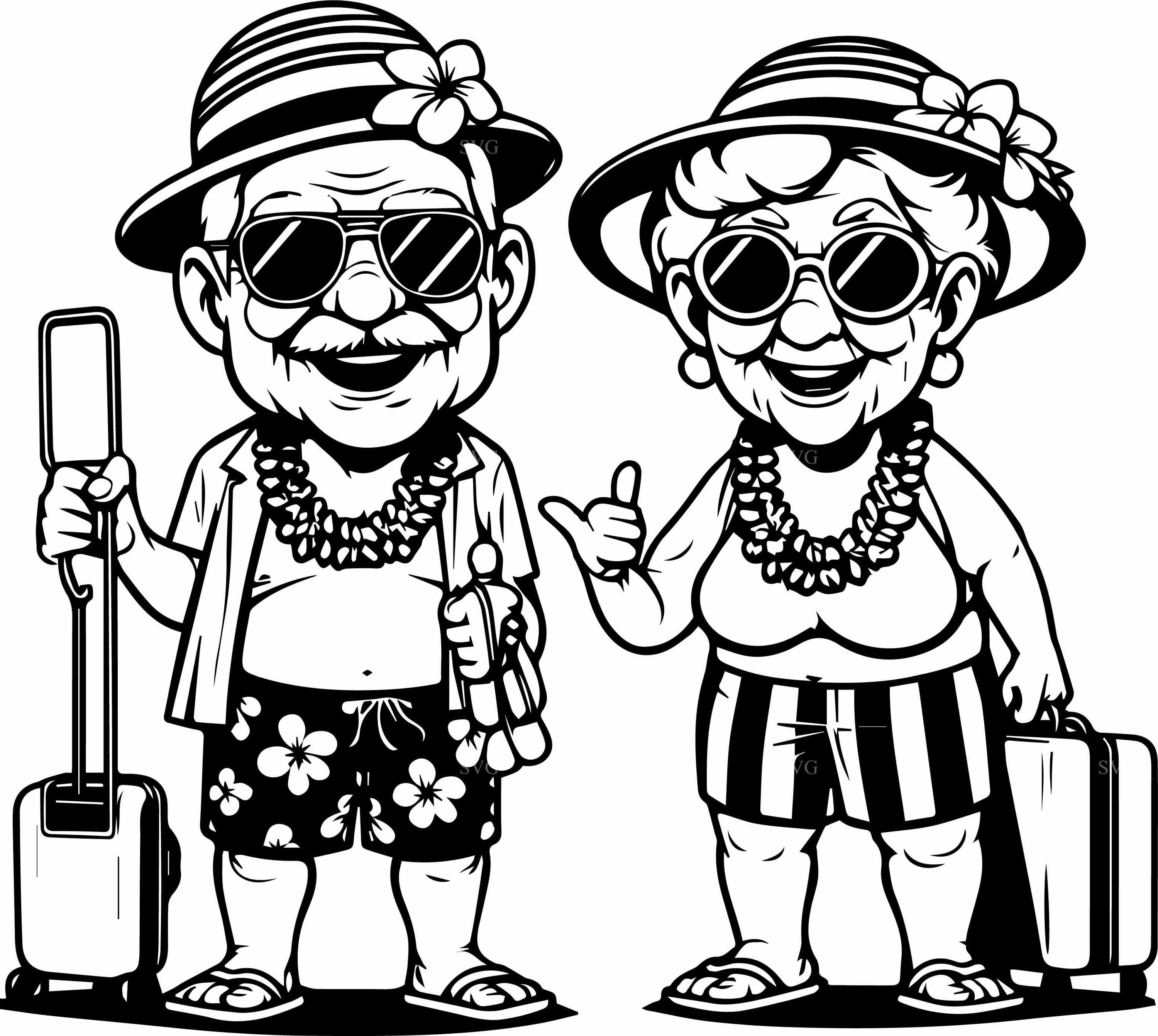 6 Senior Couple Beach SVG Cut File - 6 Fun Retired Couple in Vacation ...