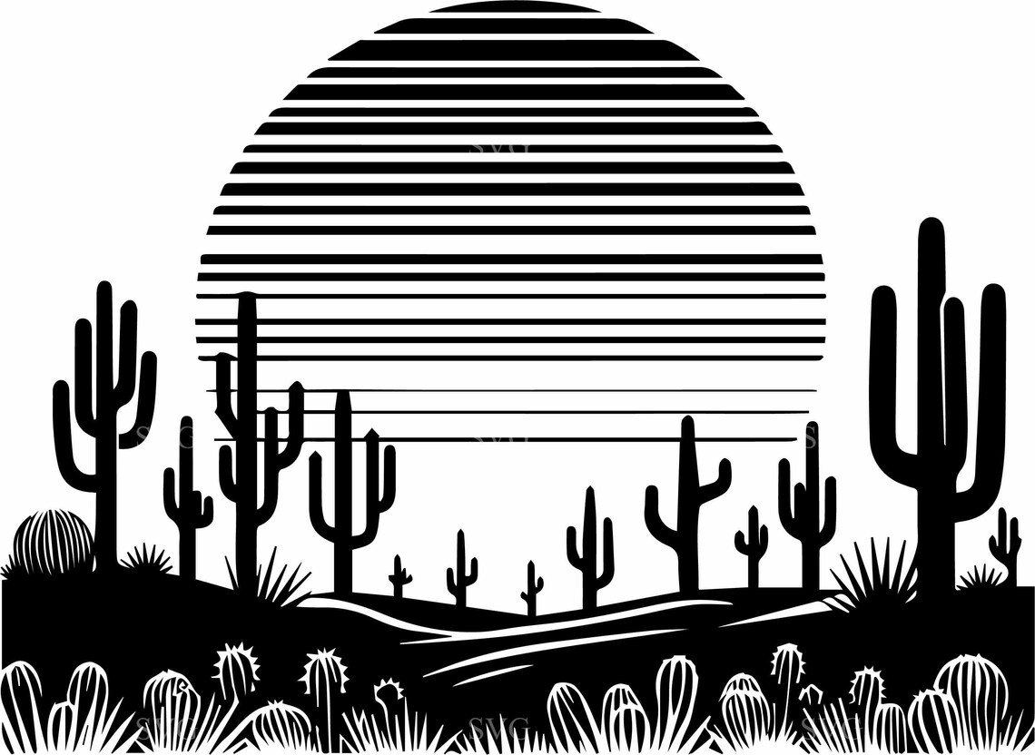10 Desert Sunset Cactus SVG – Southwestern Silhouette Cut File (digital ...