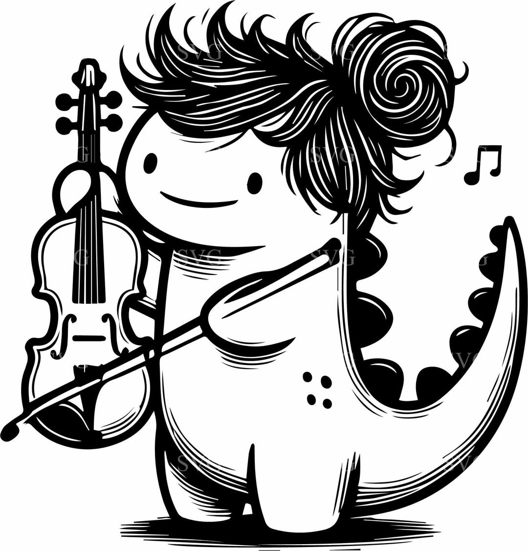 Cute Dinosaur Playing Violin SVG | 4 Musical Dino Digital File ...