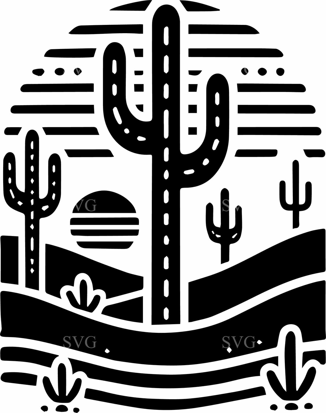 10 Desert Sunset Cactus SVG – Southwestern Silhouette Cut File (digital ...