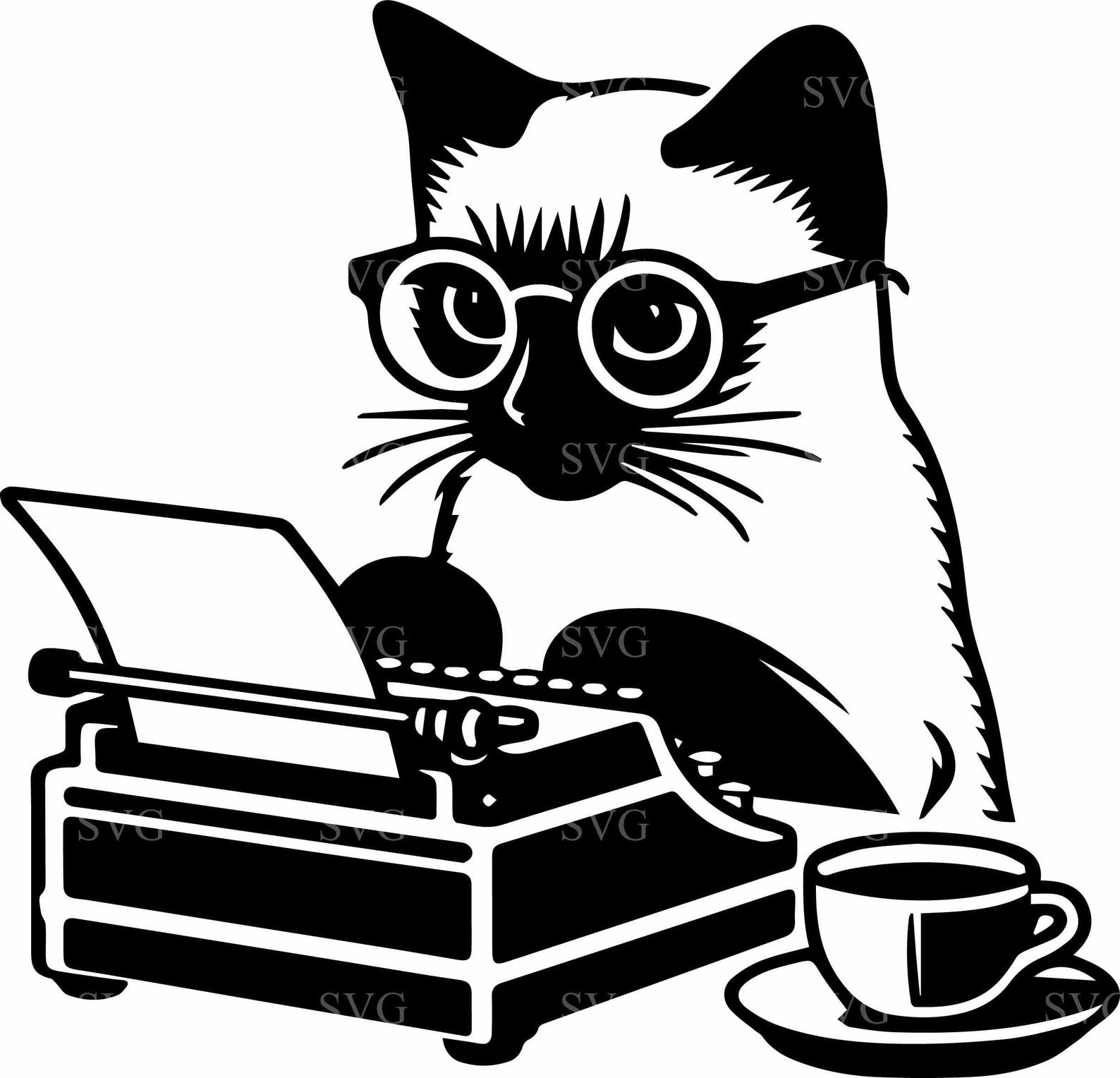 4 Writer Cat Design – Typewriter SVG – Funny Clipart for Book Lovers ...