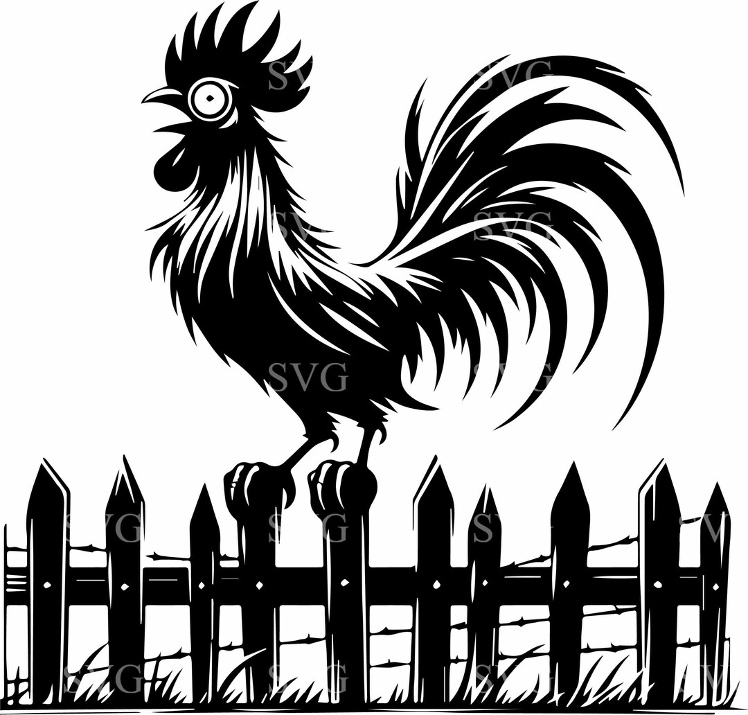 Farm Rooster SVG, 4 Crowing Rooster on Fence Silhouette, Rustic Farm ...
