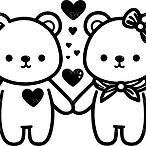 Cute Bear Couple SVG 4 Cut File - Adorable Love Bears Holding Heart for ...