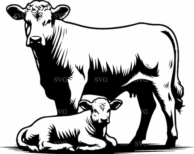 Cow and Calf Svg – Cow Svg – Scene Clipart – Farm Scene Svg – Cows Svg ...
