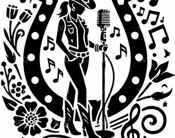Modern Cowgirl Singer SVG 5 Cut File - Country Music Performer With ...