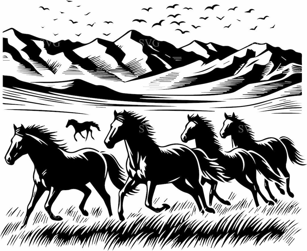 5 Running Horses Scene – 5 Mountain Horse SVG Cut File – Wild Mustang ...
